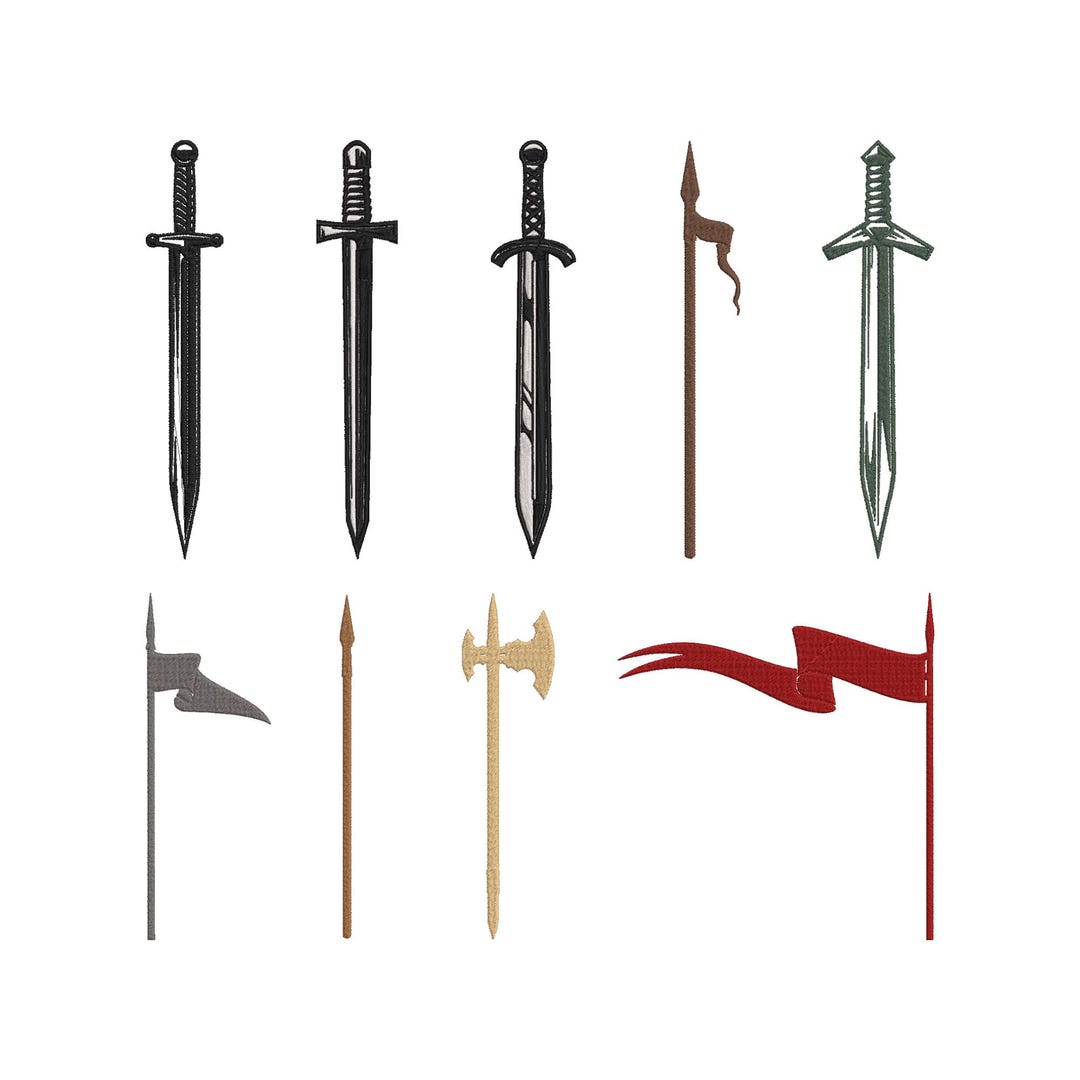Sword Embroidery Design, Sword Machine Embroidery File, 9 Design, 5 ...