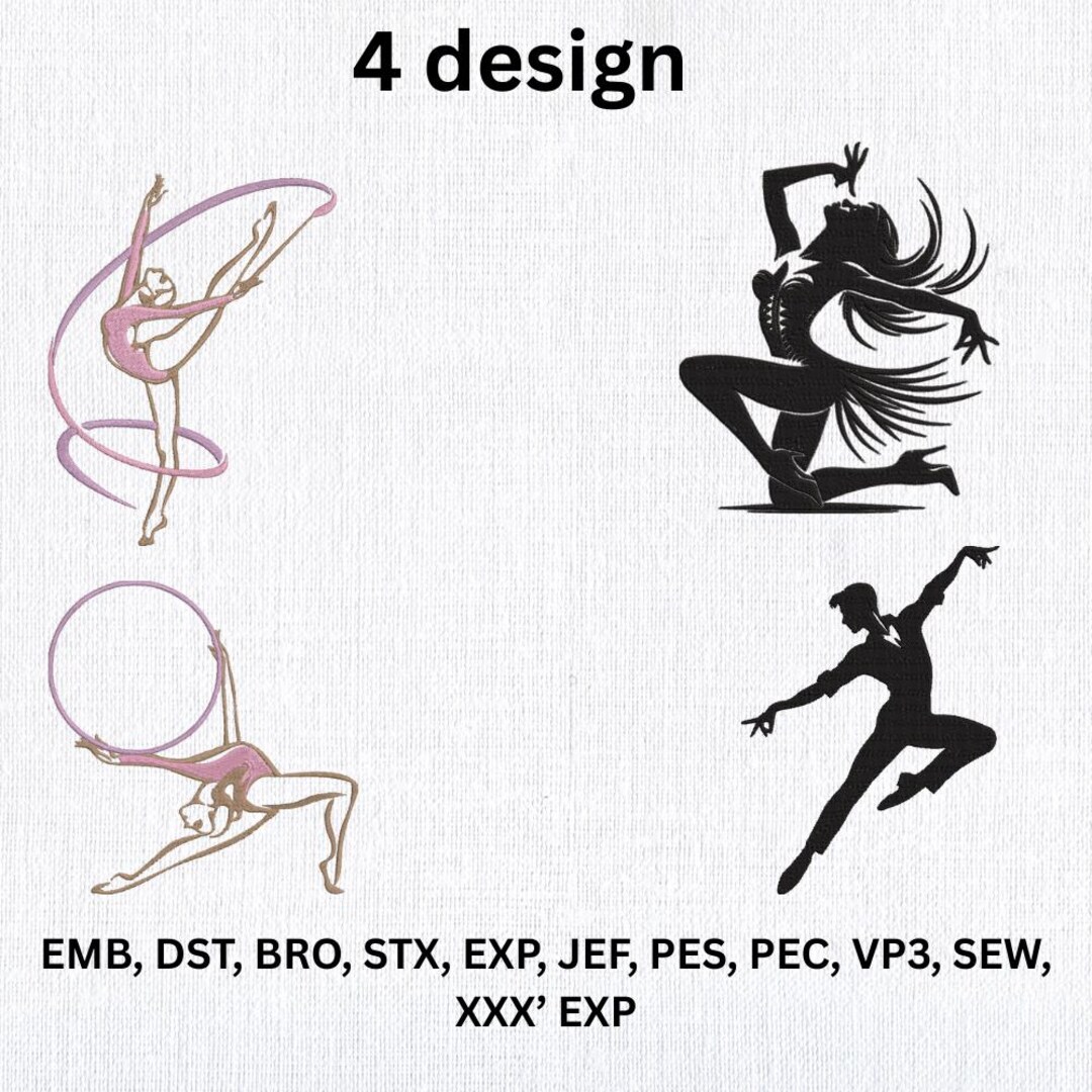 4 Dance Embroidery Designs Bundle | Ballet, Jazz, Rhythmic Gymnastics ...