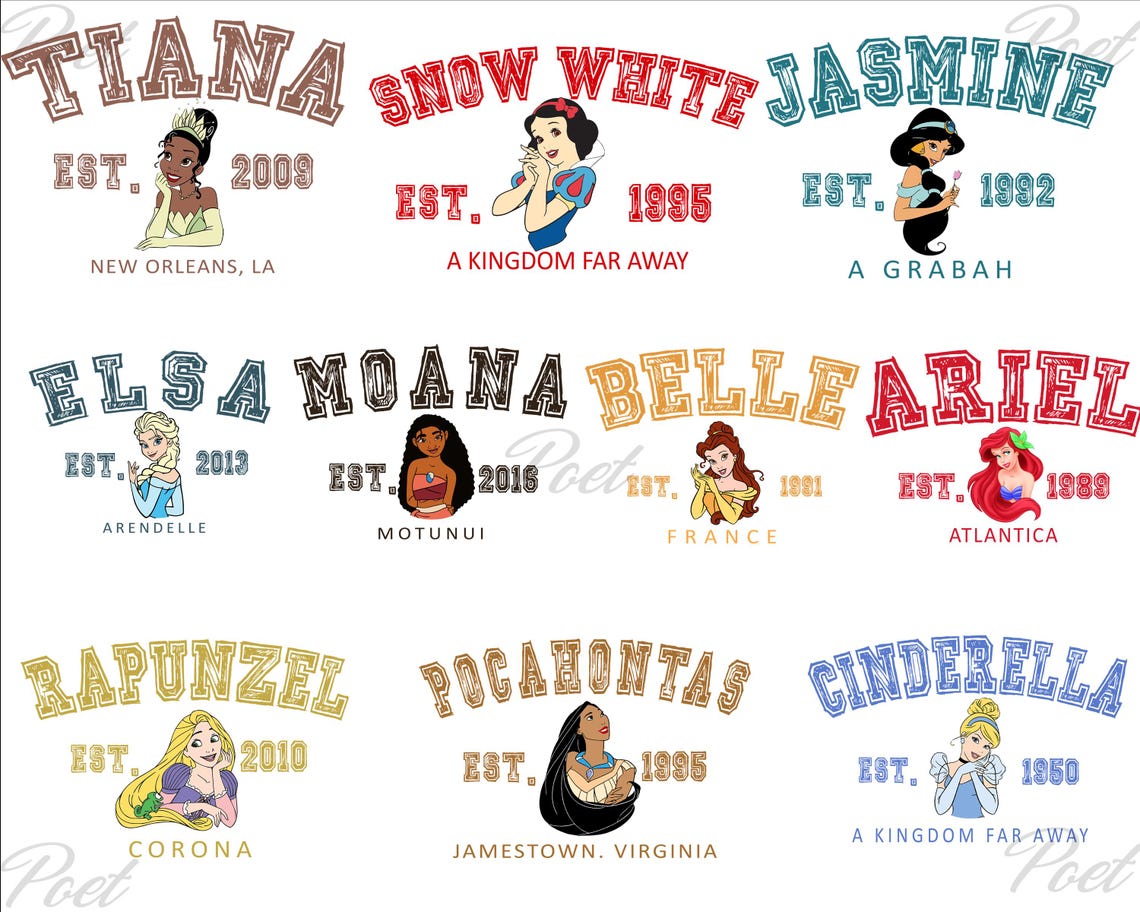 Princess Name PNG Clipart: Cartoon Princesses, Birthday Sublimation ...
