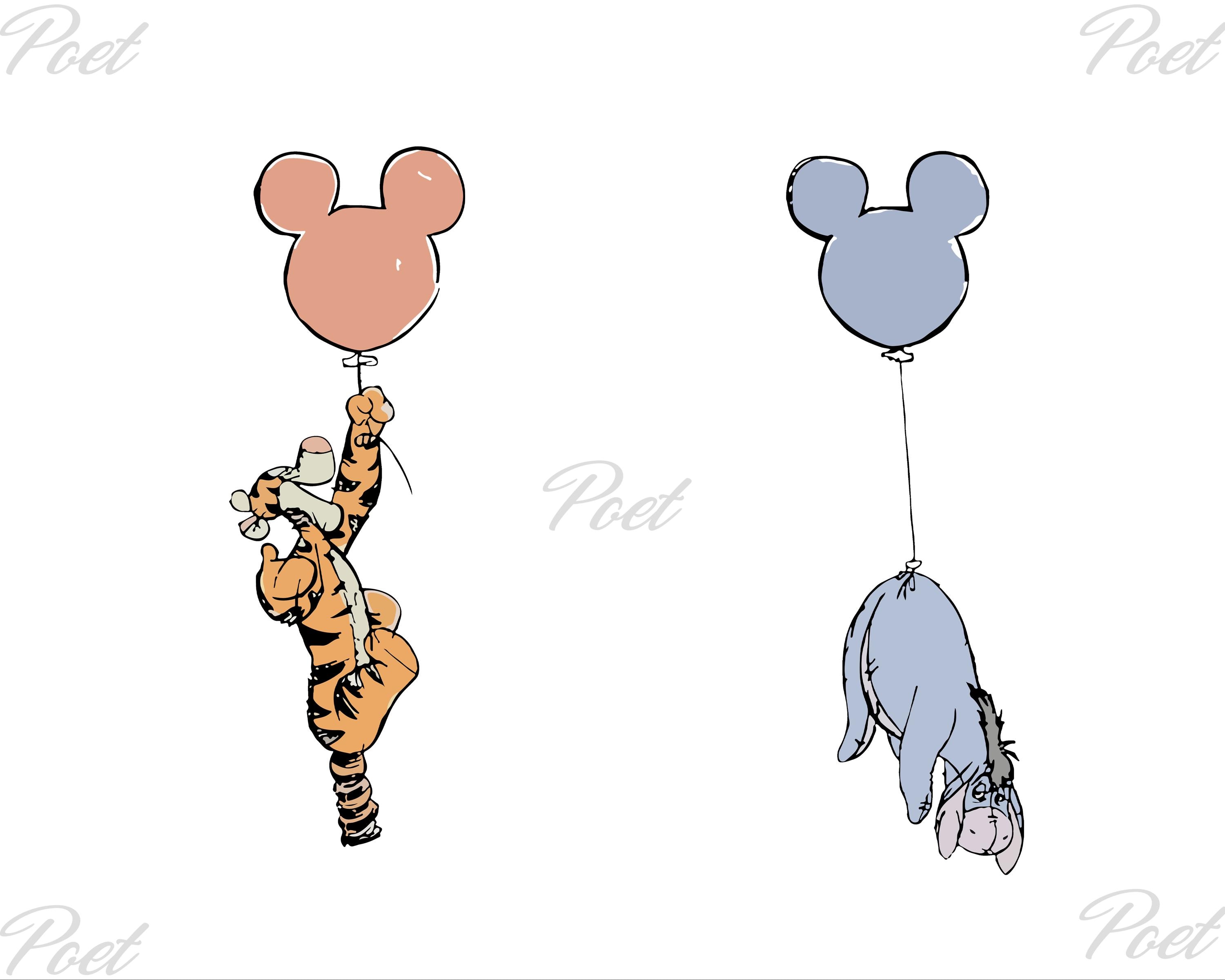 Winnie the Pooh and Friens Flying With Balloon PNG, Eeyore, Piglet ...