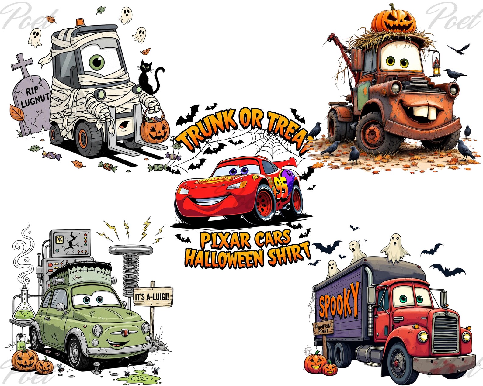 Cars Halloween PNG Bundle: Luigi, Mater, Fillmore (digital Download) - Etsy