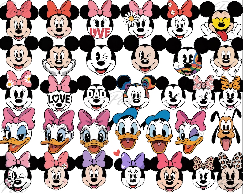 Mickey and Friends Face Clipart Set Png, Mickey, Pluto, Goofy, Daisy ...