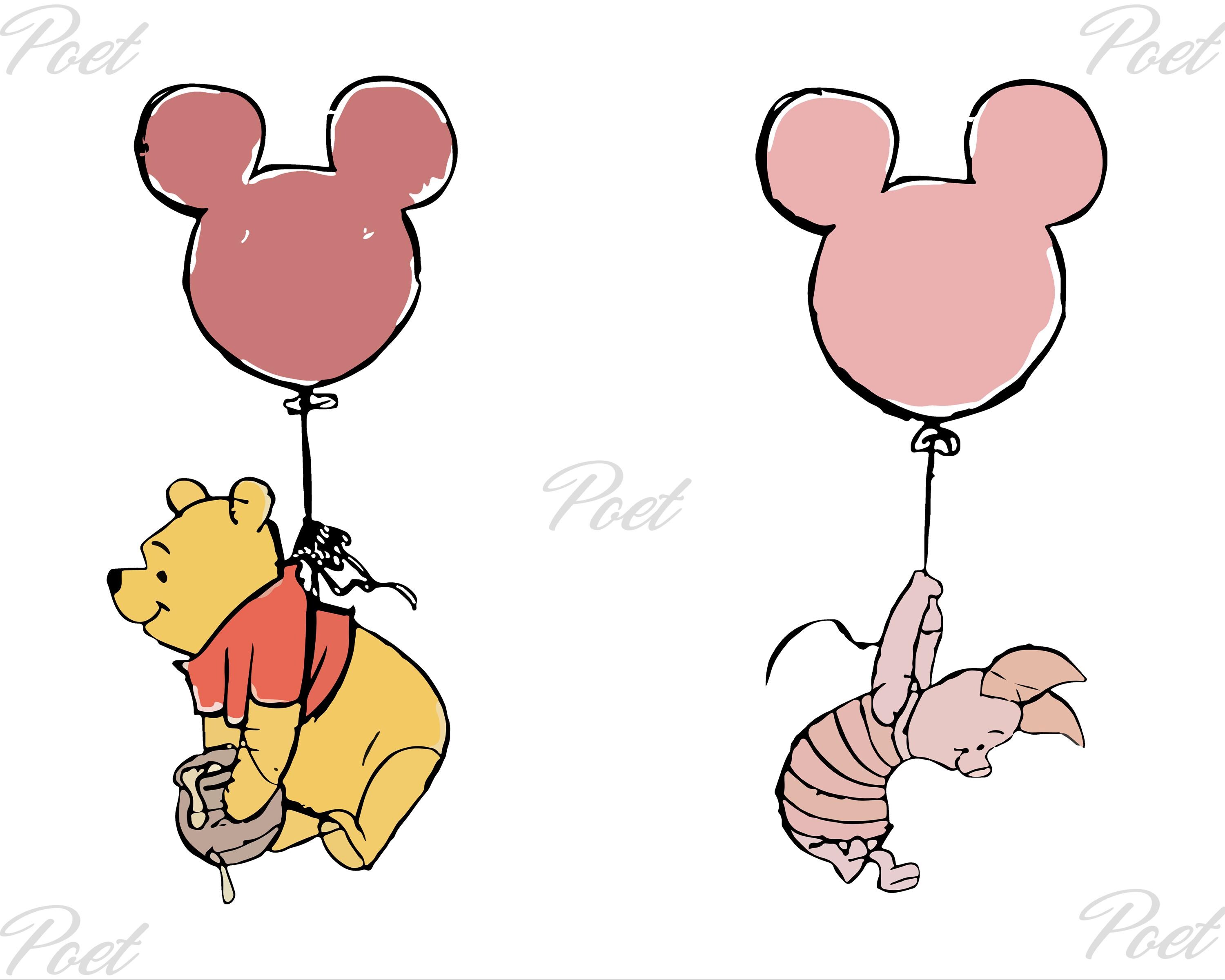 Winnie the Pooh and Friens Flying With Balloon PNG, Eeyore, Piglet ...