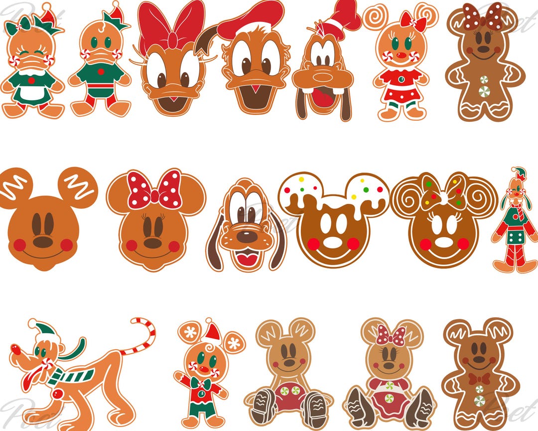 Gingerbread Mickey and Minnie Mouse PNG SVG: Digital Art (digital ...