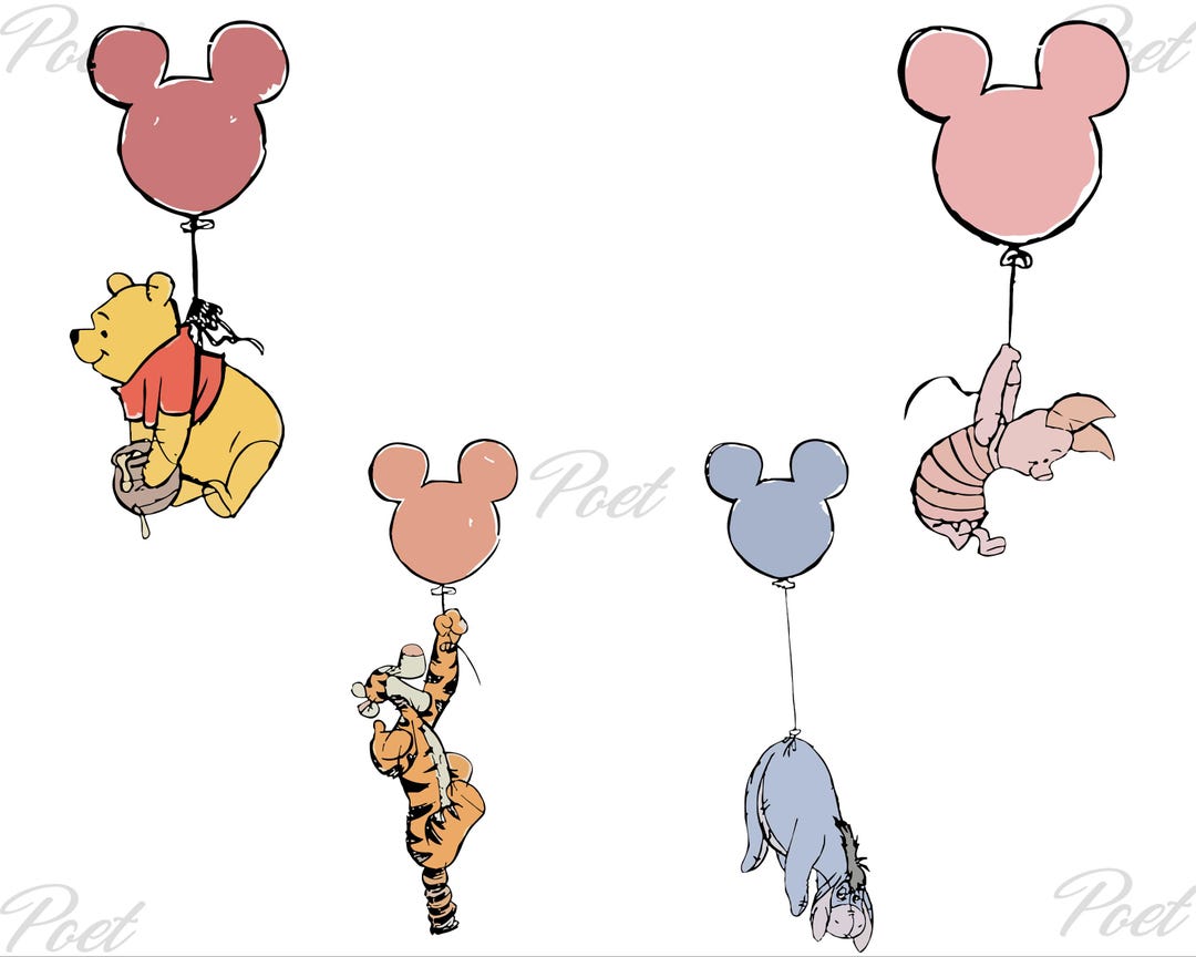 Winnie the Pooh and Friens Flying With Balloon PNG, Eeyore, Piglet ...