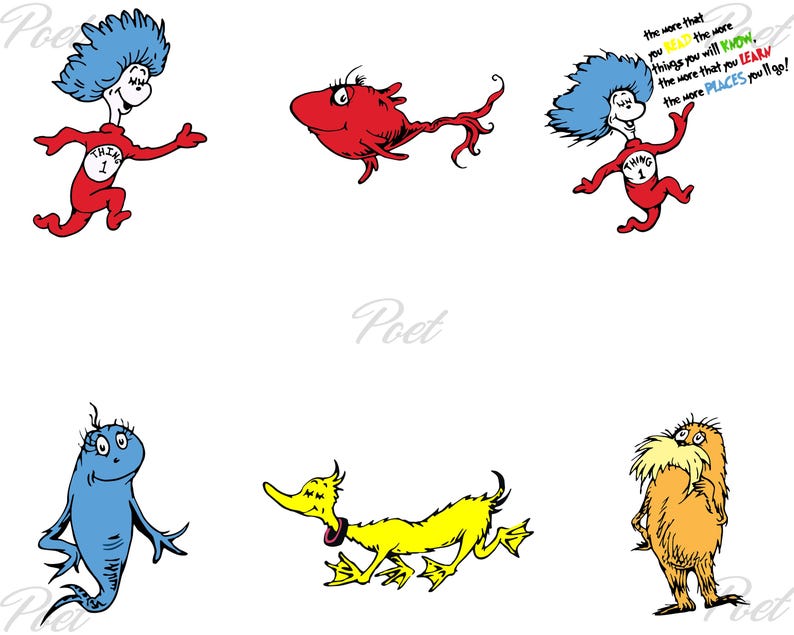 Dr. Seuss PNG: Seussville Friends, One Fish Two Fish (digital Download ...