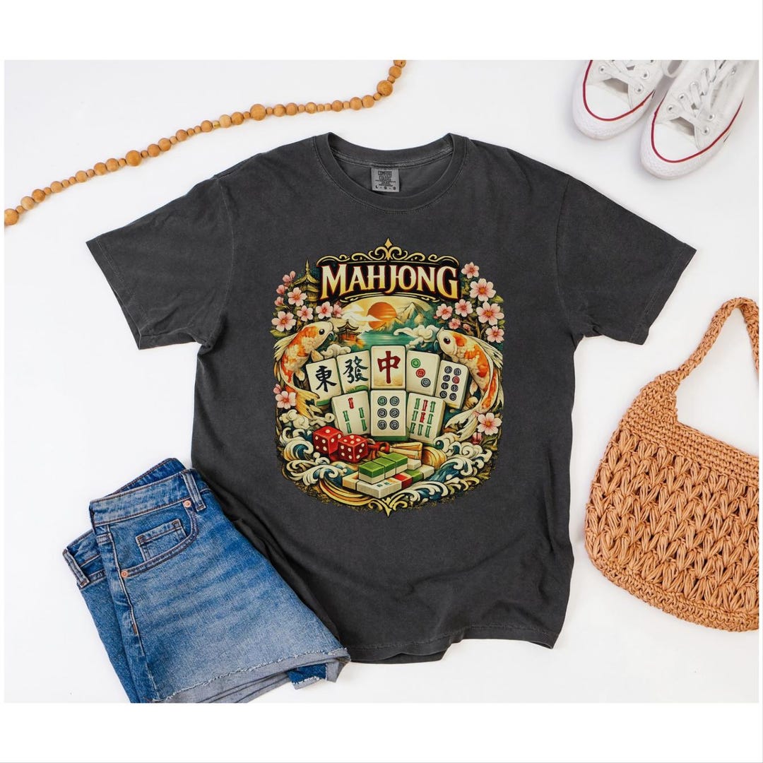 Retro Mahjong T-shirt Comfort Colors | Asian Art Style Graphic Tee ...