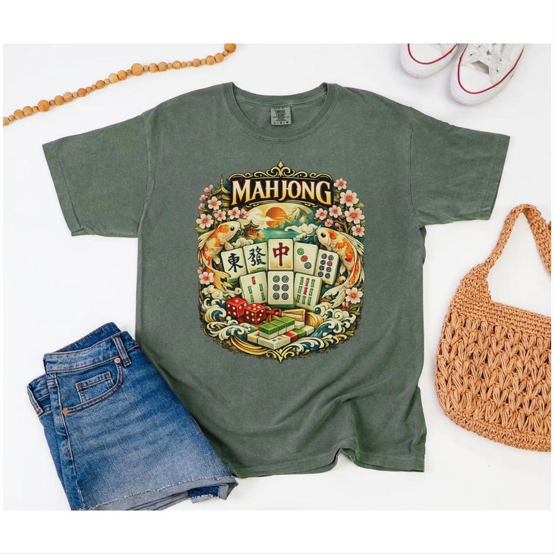 Retro Mahjong T-shirt Comfort Colors | Asian Art Style Graphic Tee ...
