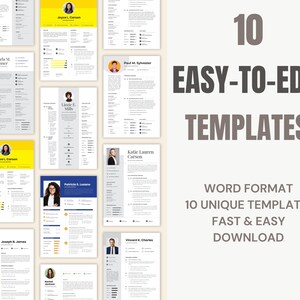 10 Professional Resume Templates | Word Format Cvs | Instant Download ...