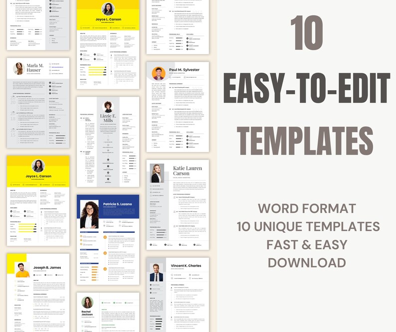 10 Professional Resume Templates | Word Format Cvs | Instant Download ...