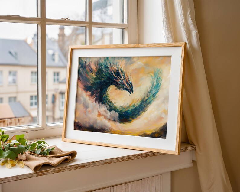 Printable Quetzalcoatl Oil Painting - Colossal Feathered Serpent Art ...