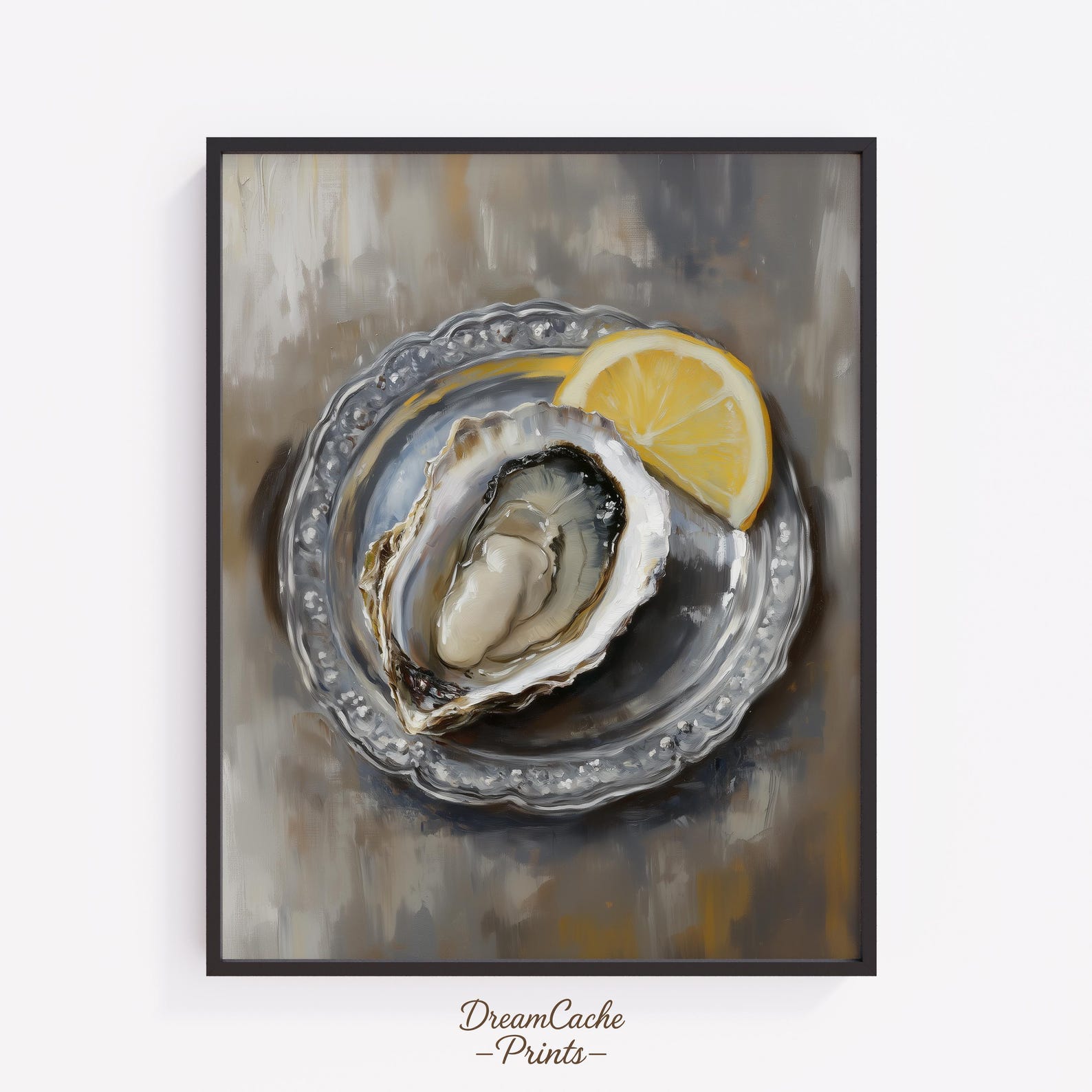 Oyster Print Coastal Art - Silver Plated Shell With Lemon and Sea Salt ...