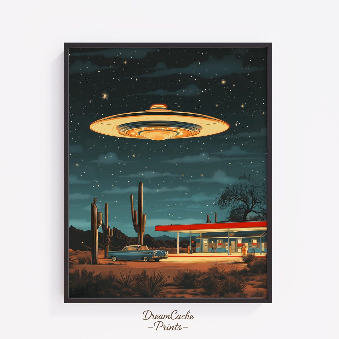 Vintage UFO Poster Art - Classic UFO Scene, Retro Spaceship Art, Sci-fi ...