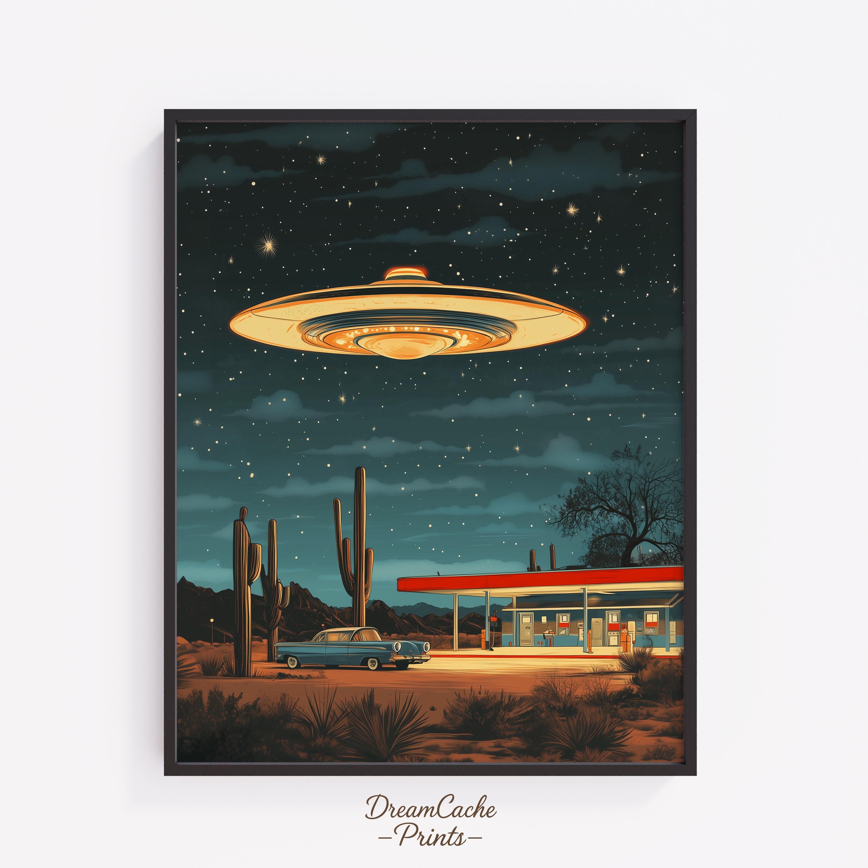 Vintage UFO Poster Art - Classic UFO Scene, Retro Spaceship Art, Sci-fi ...