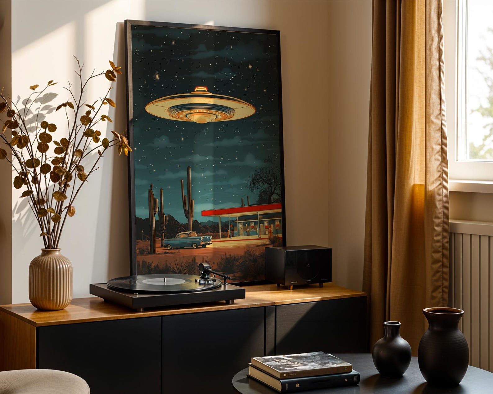Vintage UFO Poster Art - Classic UFO Scene, Retro Spaceship Art, Sci-fi ...