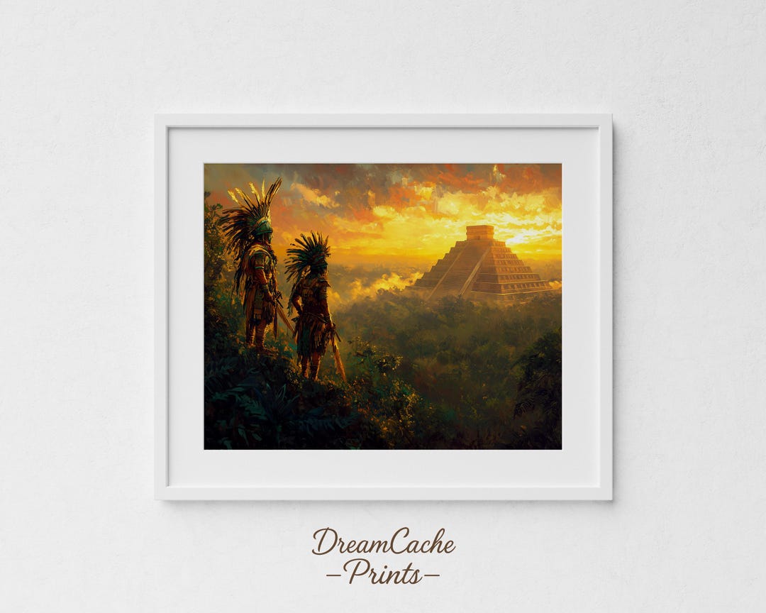 Printable Aztec Warriors Painting - Vintage Cultural Art, Two Warrior ...