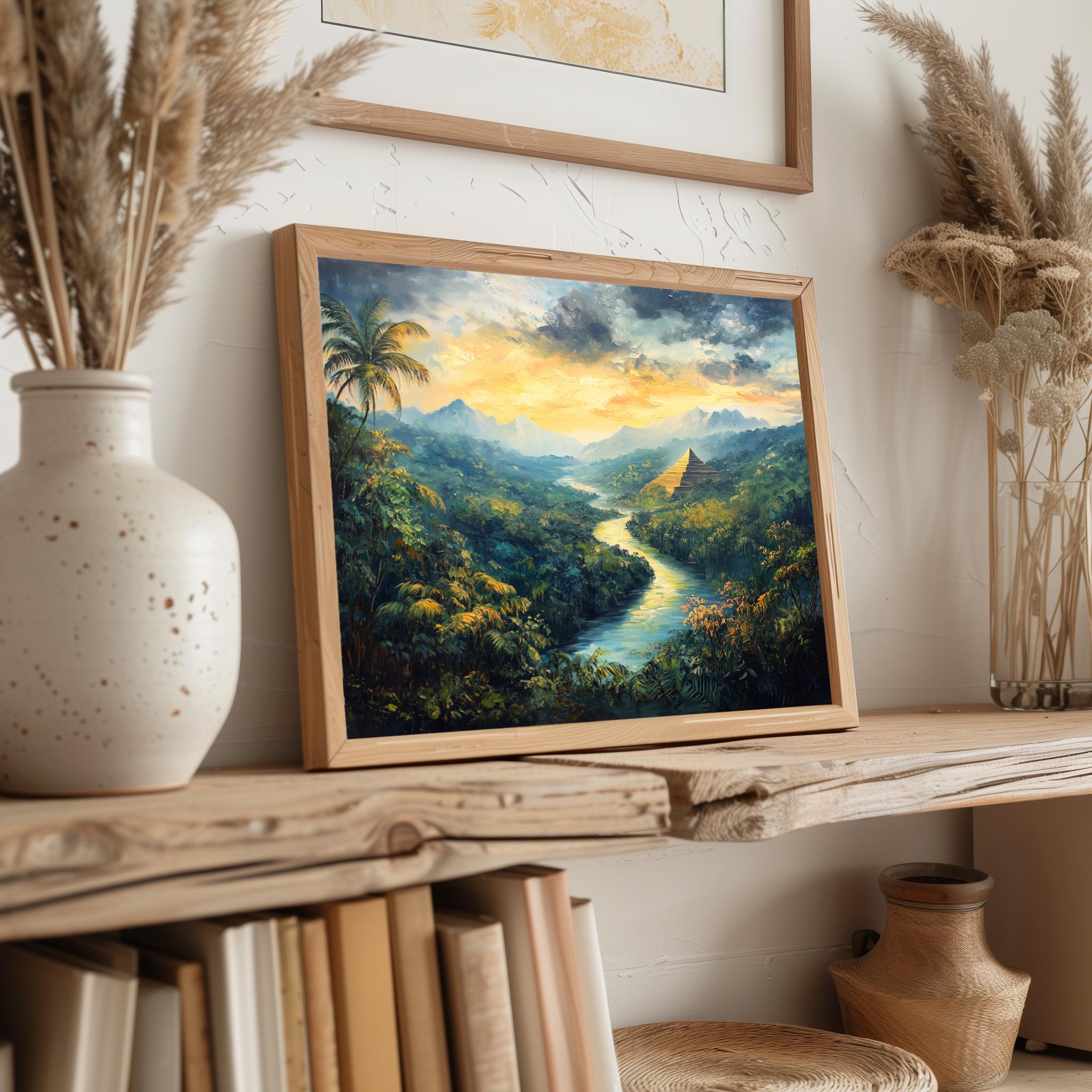 Aztec Pyramid Mexico Wall Art - Tropical Nature Oil Painting, Mexico ...