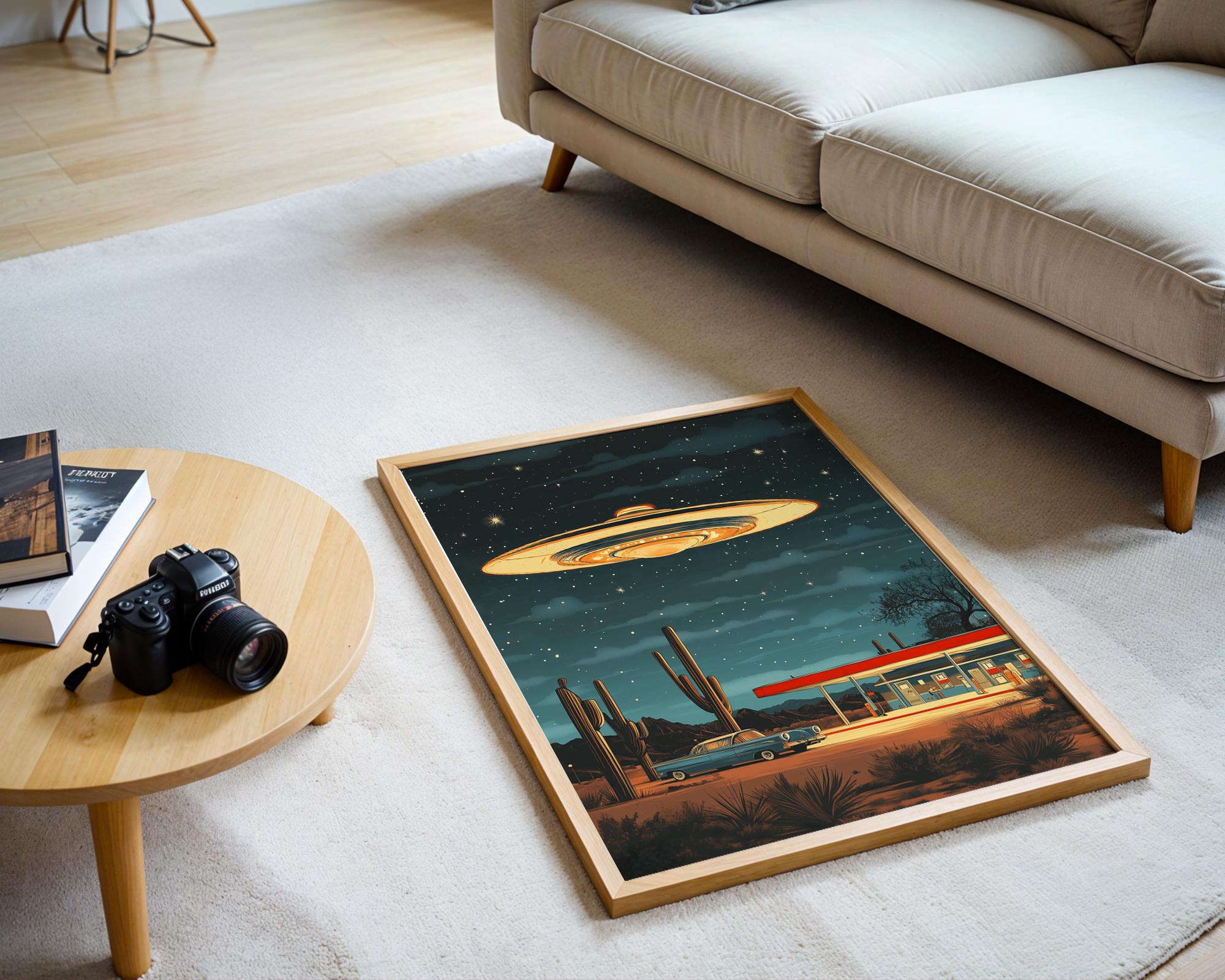 Vintage UFO Poster Art - Classic UFO Scene, Retro Spaceship Art, Sci-fi ...