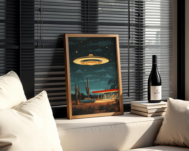 Vintage UFO Poster Art - Classic UFO Scene, Retro Spaceship Art, Sci-fi ...