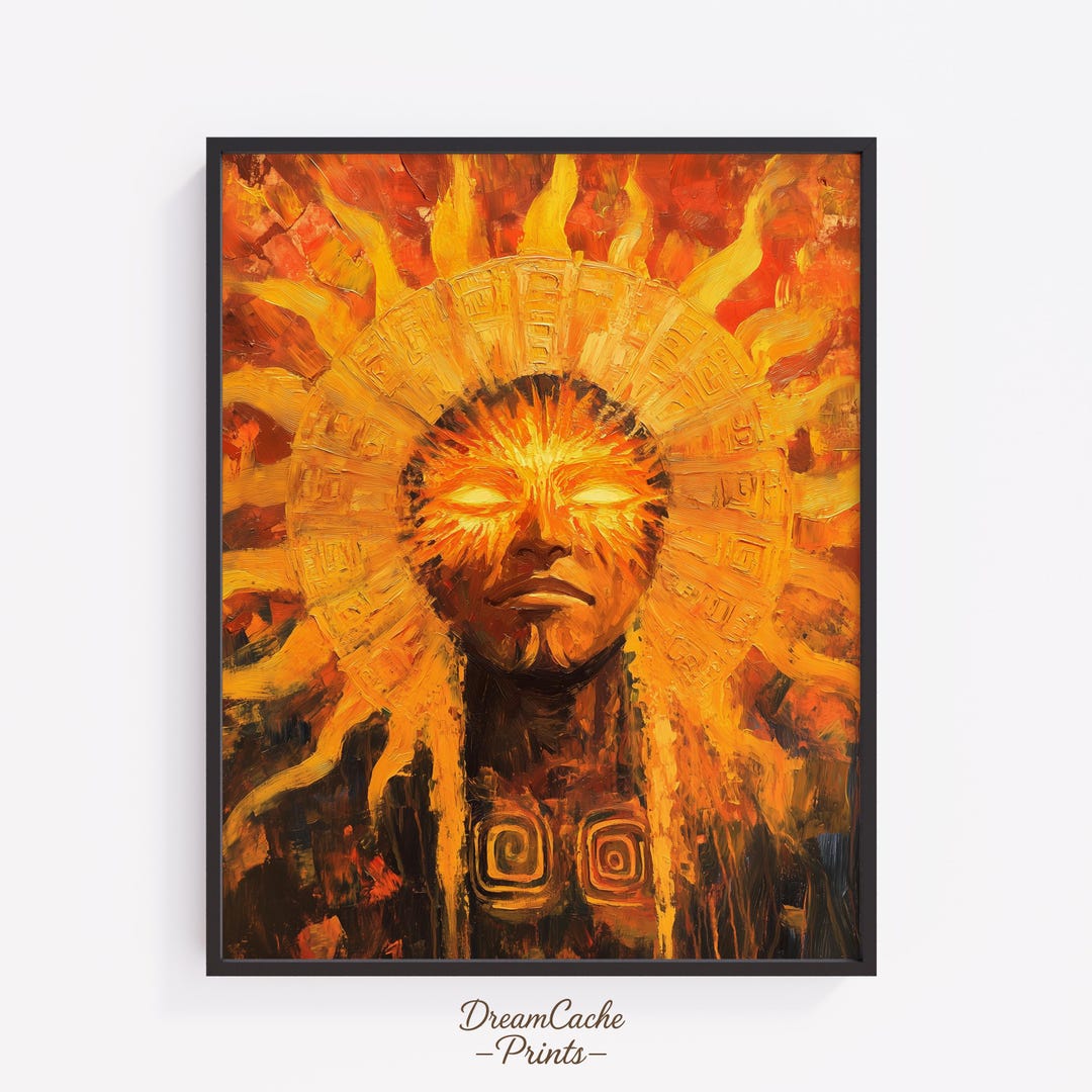 Printable Tonatiuh Sun God Art - Vintage Oil Painting, Rustic Earthy ...