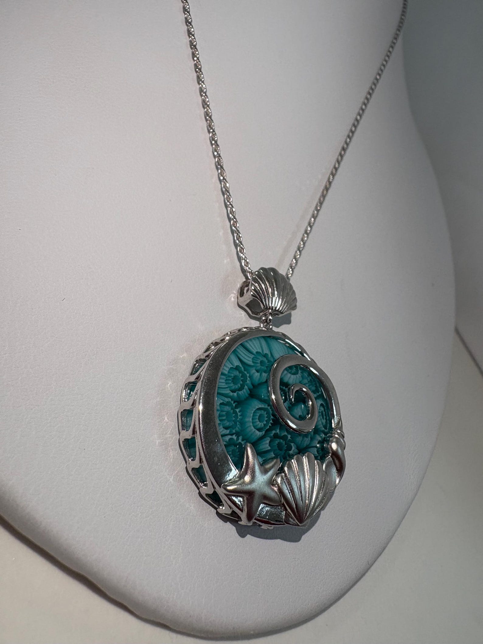 925 Sterling Silver W/sea Life Ocean Pendant & Silver Diamond Cut Rope ...