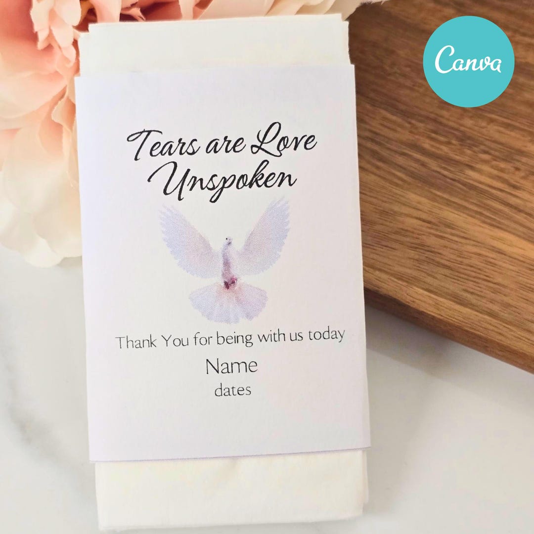 Dove Funeral Tissue Packet Template Bulk Memorial Favors | Sympathy ...