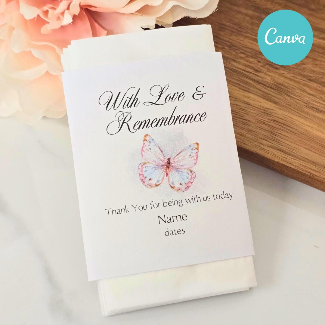 Butterfly Funeral Tissue Packet Template Bulk Memorial Favors ...