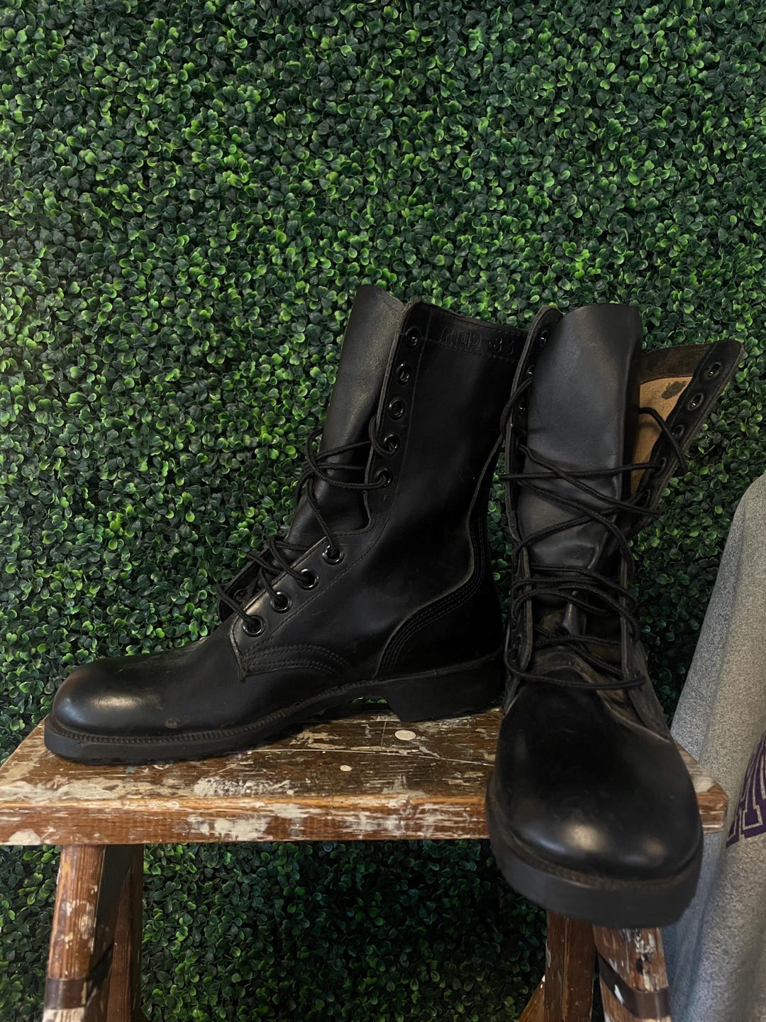 Vtg 80s MILITARY BLACK LEATHER Boots // Utility Combat Ready 10M Usa ...