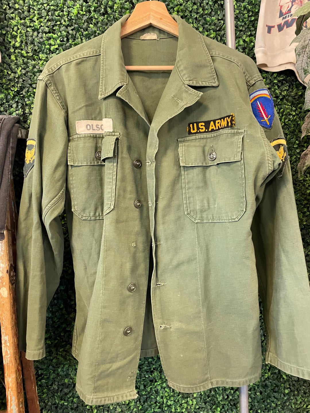 Vtg GREEN ARMY MILITARY Button up Wwii Korean War Vietnam Army Navy ...