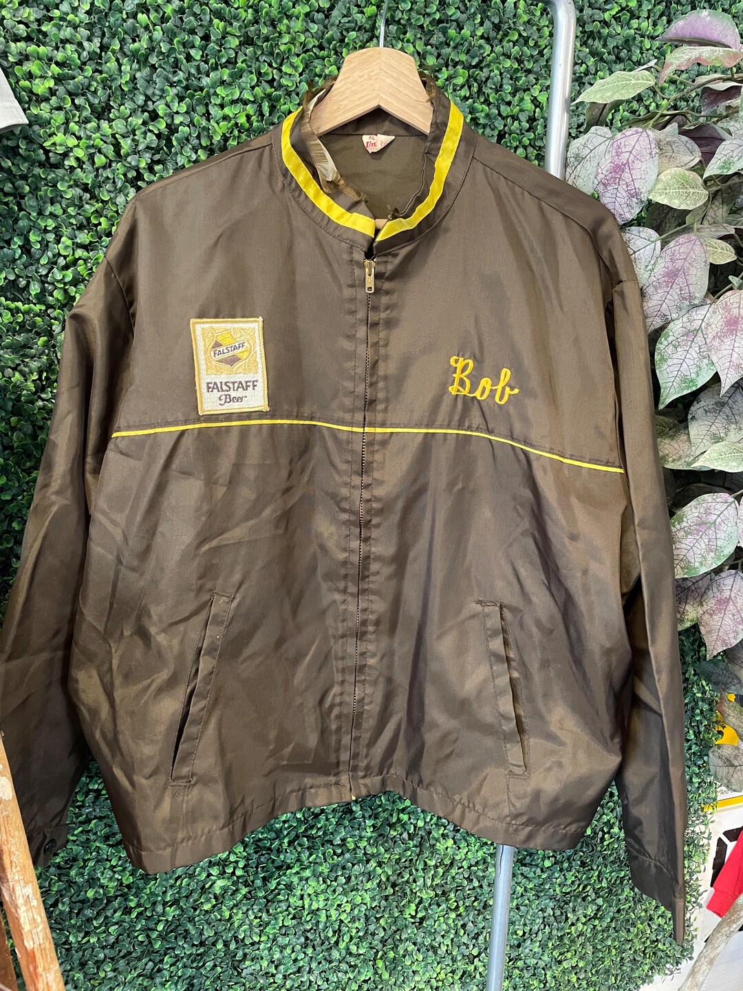 Vtg 70 FALSTAFF BEER Jacket // Vintage Fashion Style Rare Brown Yellow ...