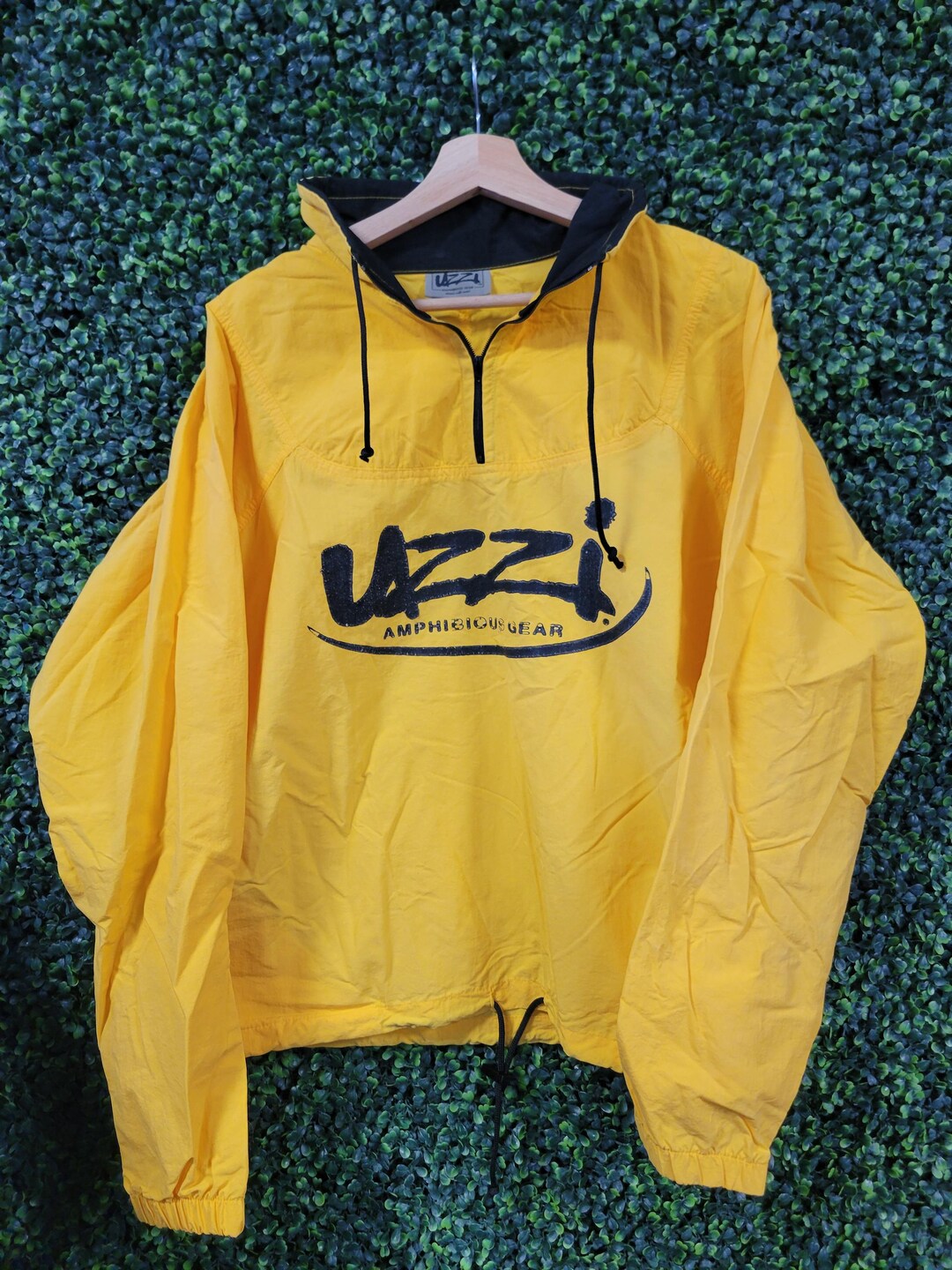 Vtg 90s UZZI NYLON WINDBREAKER Jacket M // Yellow Baggy Amphibious Gear ...