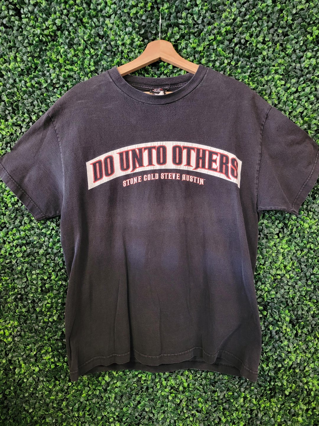 Vtg STONE COLD WWF Wrestling Tee Large // 90s Faded Black Cotton Snake ...