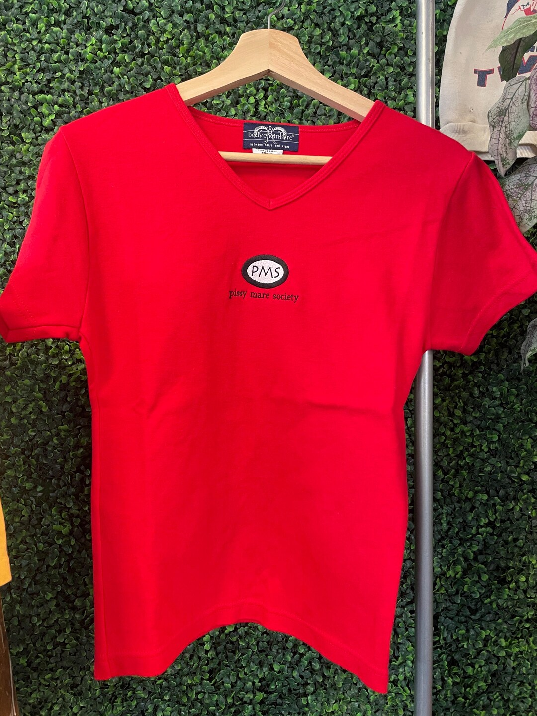 Vtg PMS Pissy Mare Society HORSE SHIRT // Y2k Crimson Red Baby Tee Xs ...