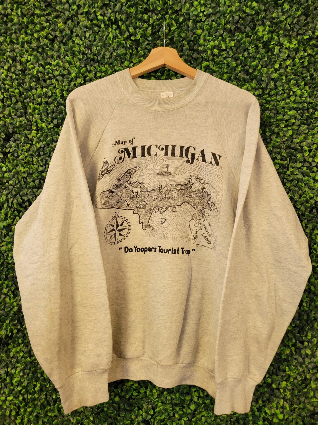 Vtg MAP of MICHIGAN TOURIST Trap Crewneck X-large // Heather Grey ...