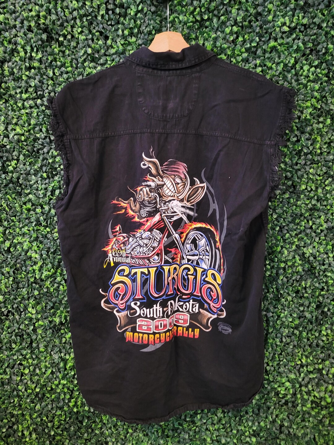 Vtg STURGIS SOUTH DAKOTA Cut off Button up Large // Faded Black Cotton ...