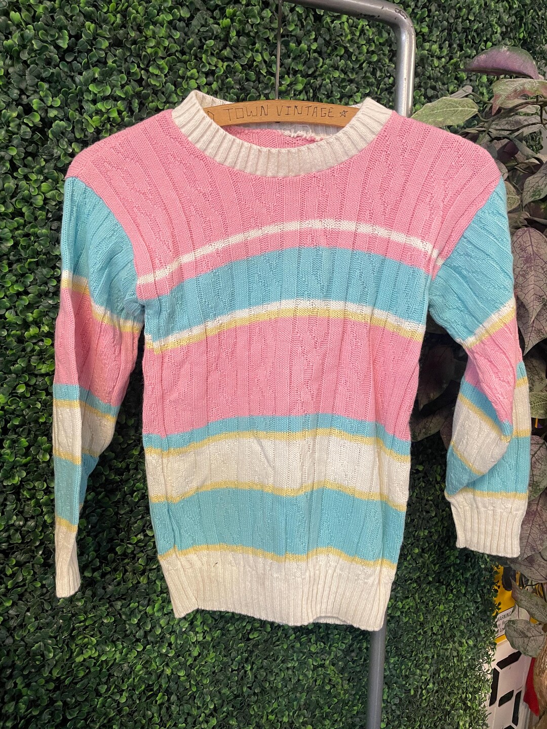 Vtg 80s YOUTH PASTEL KNIT Sweater // Kids Small Long Fuzzy Cozy Warm ...