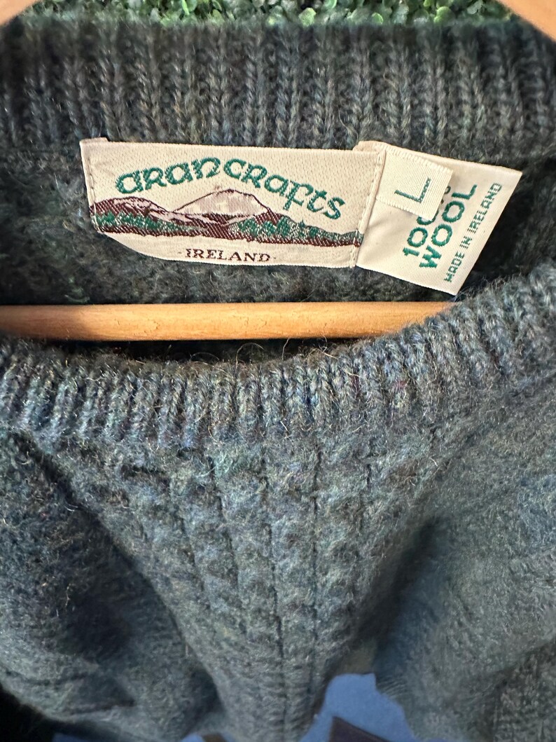 Vtg 80s CHUNKY GREEN IRISH Sweater // Vintage Fashion Arancrafts 100% ...