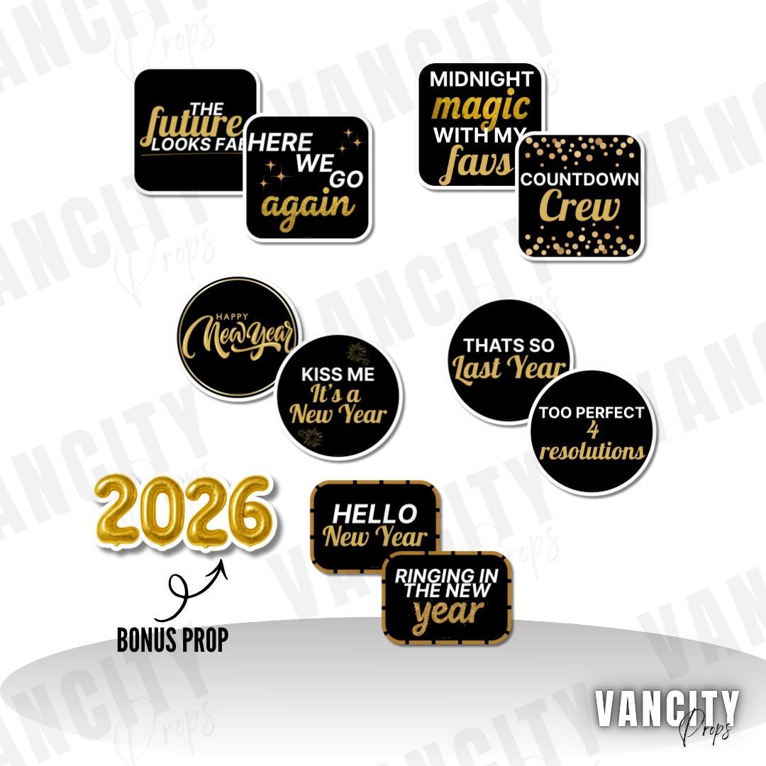 New Year Photo Booth Props: Double Sided PVC 2026 Party Set | New Years ...