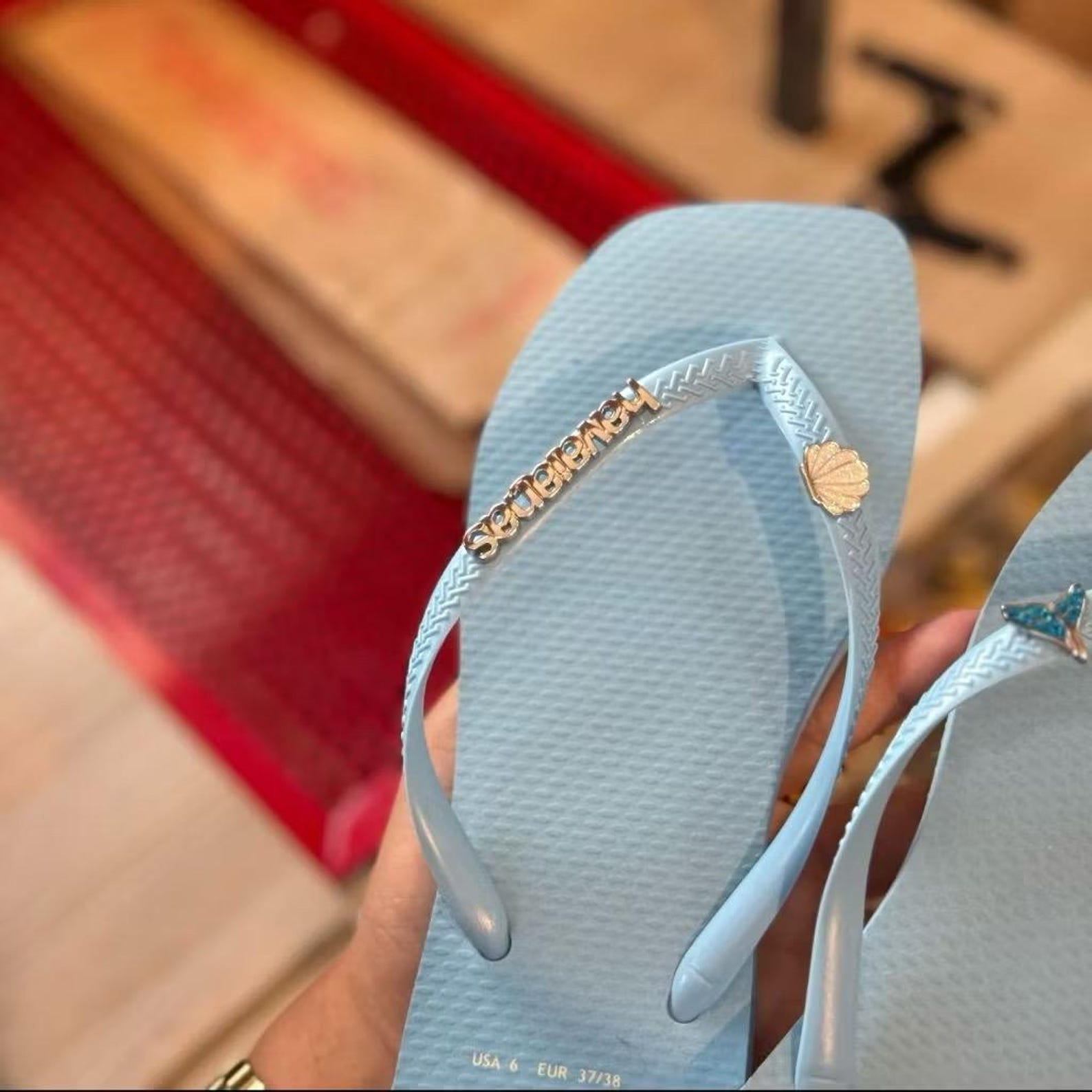 Custom Havaianas Slim Square Logo Pop up + Logo Plate + Dolphin, Shell ...