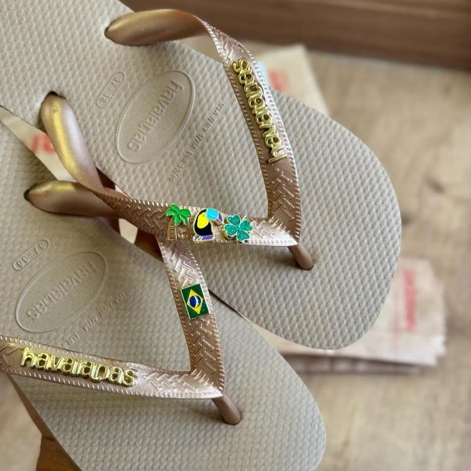 White Brazil Havaianas Flip Flops – Custom Charm Sandals | Personalized ...