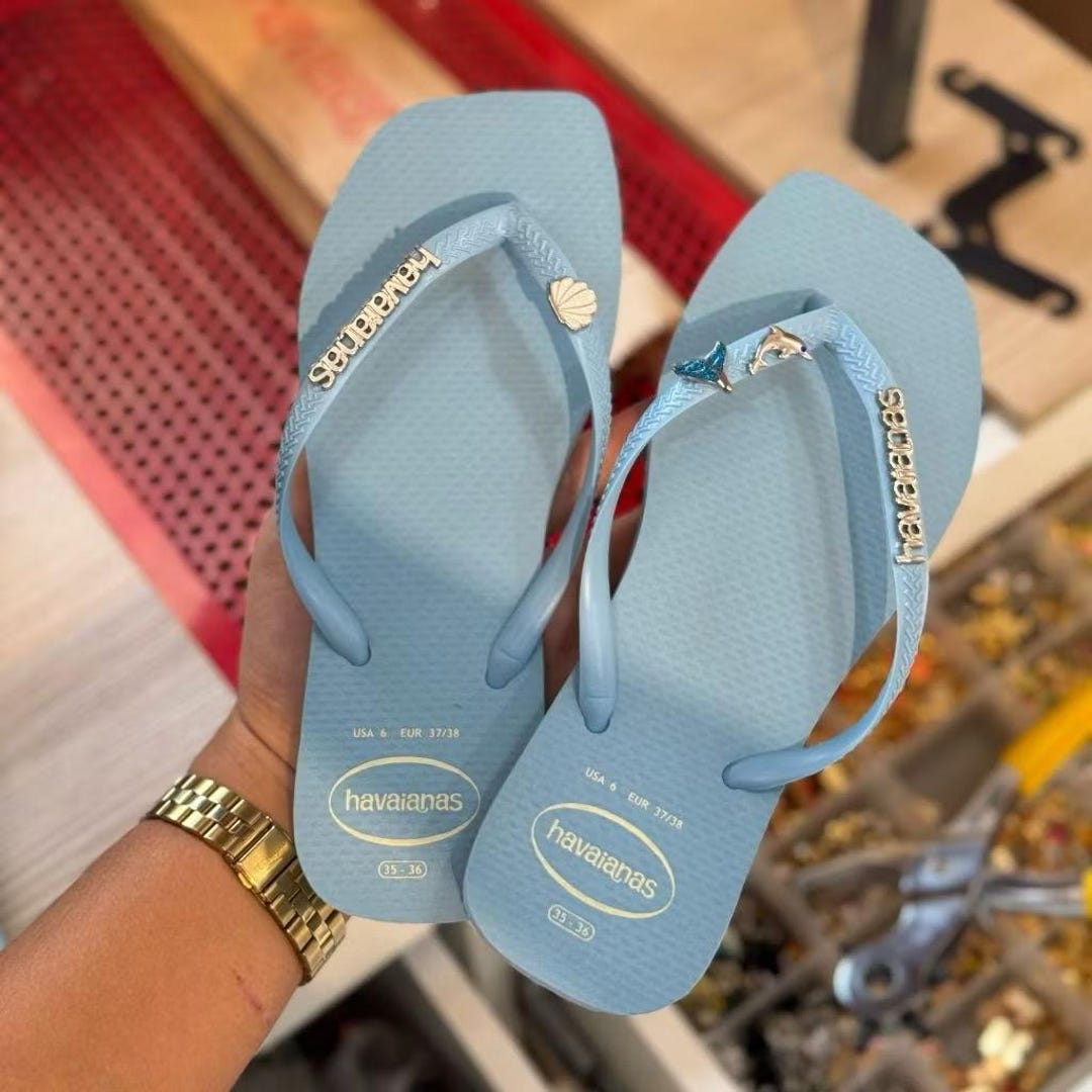 Custom Havaianas Slim Square Logo Pop up + Logo Plate + Dolphin, Shell ...