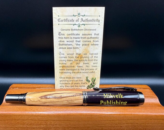 Custom Handmade Pen – Resin Logo Cap & Bethlehem Olive Wood Body ...