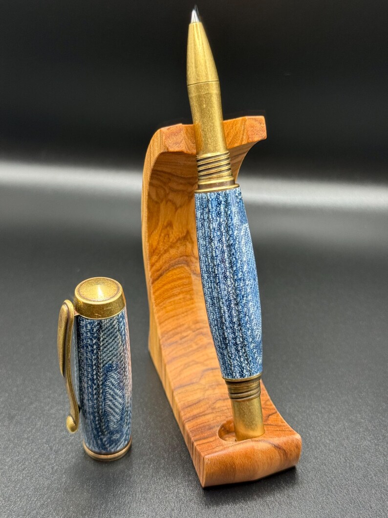 Handcrafted Blue Jean Denim Pen – Antique Brass Hardware | Truly One-of ...