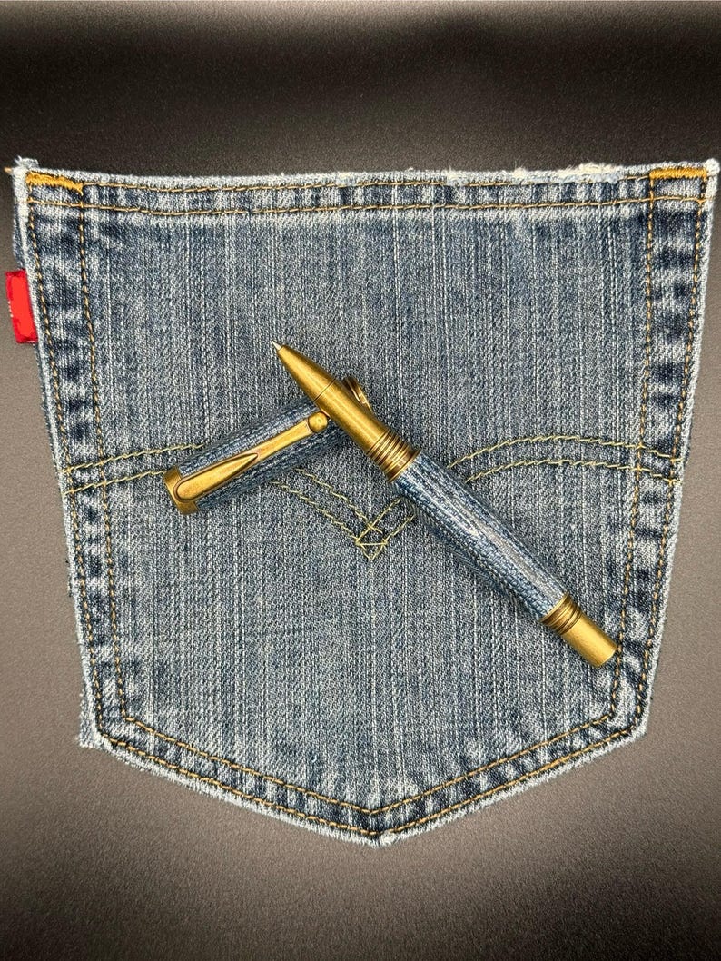 Handcrafted Blue Jean Denim Pen – Antique Brass Hardware | Truly One-of ...