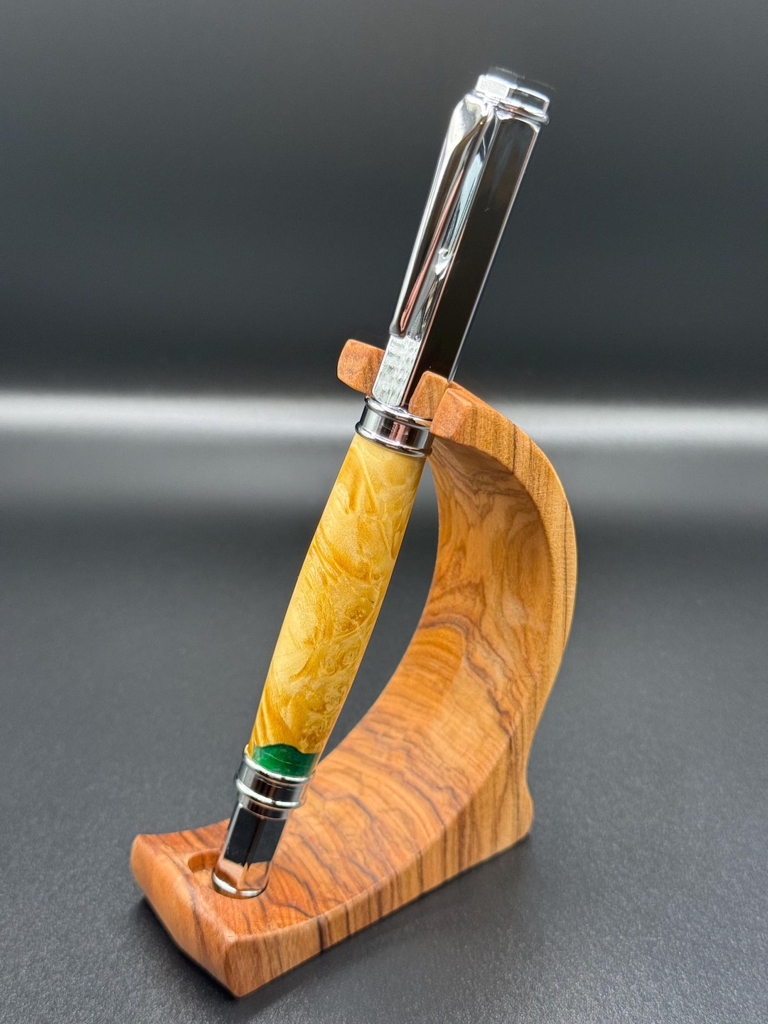 Handcrafted Yellow Cedar Burl & Green Resin Pen – Chrome Magnetic Cap ...