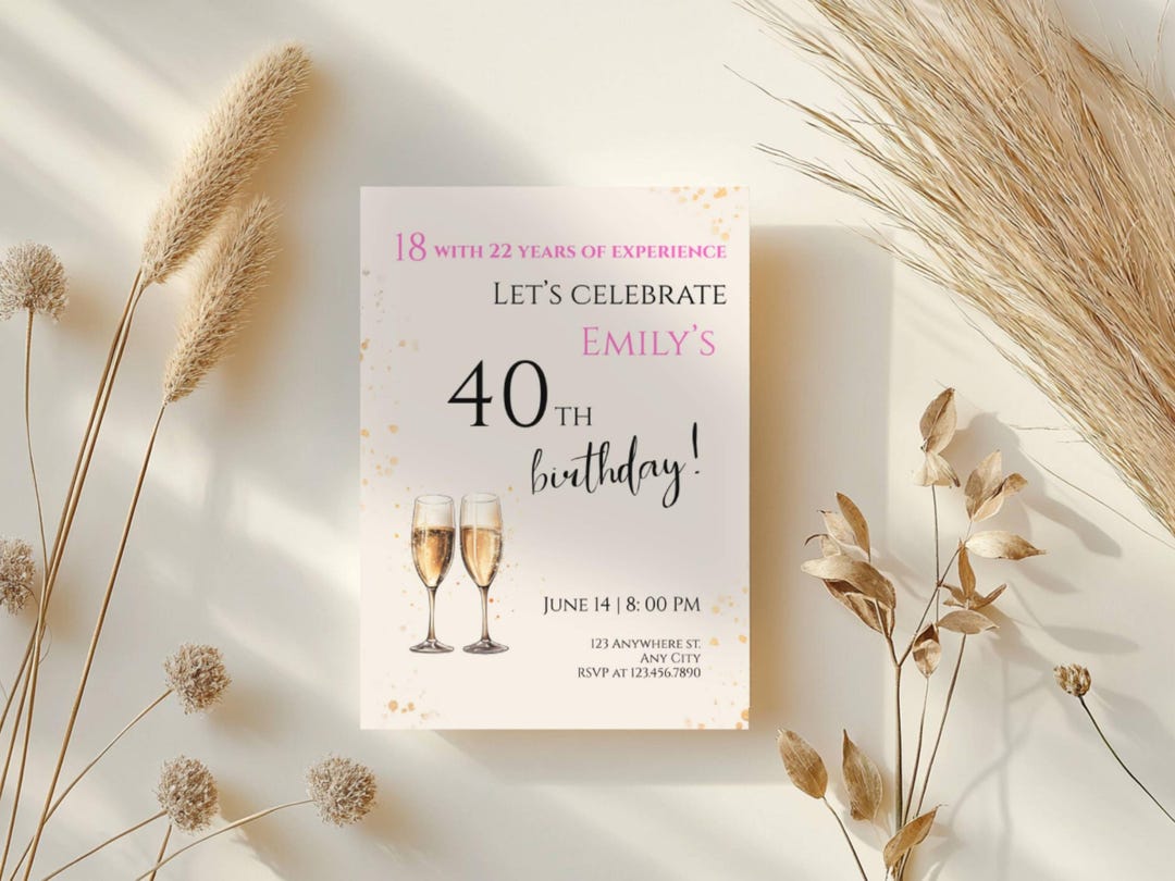 40th Birthday Invitation, Milestone Celebration, Prosecco Glass, Funny ...