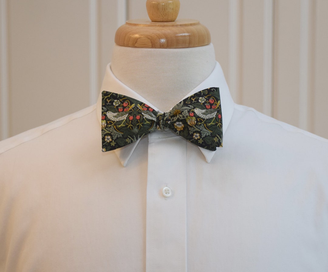 Liberty London Bow Tie: Strawberry Thief Birds, Black/green Print, Tana ...