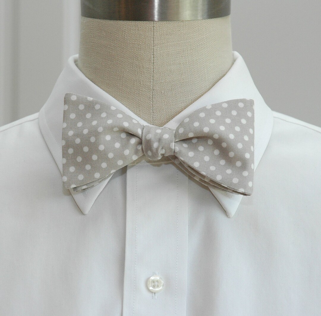 Polka Dot Bow Tie: Pale Gray Cotton Self-tie - Etsy
