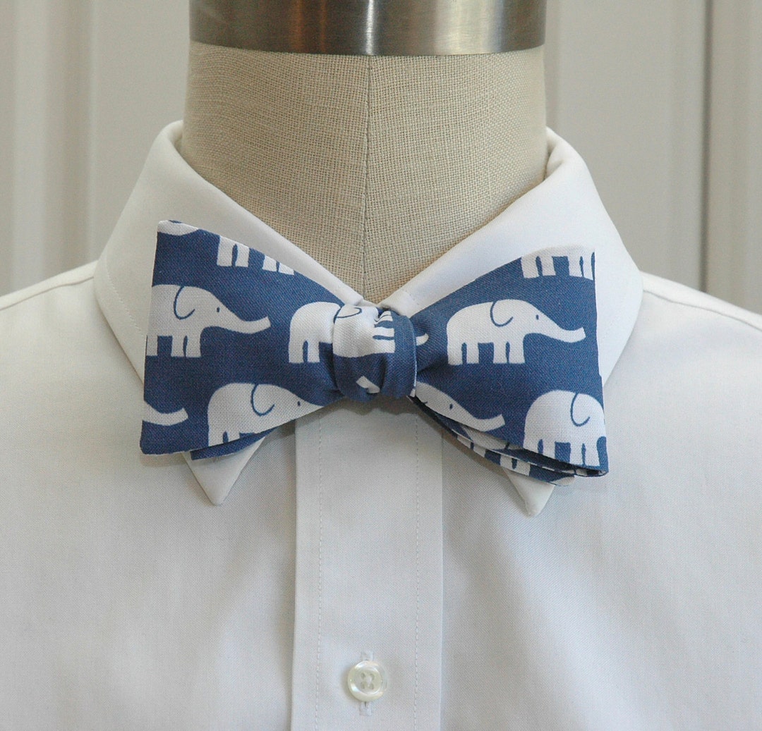 Elephant Bow Tie: Blue Organic Cotton, Zoo Wedding Groomsmen Gift - Etsy