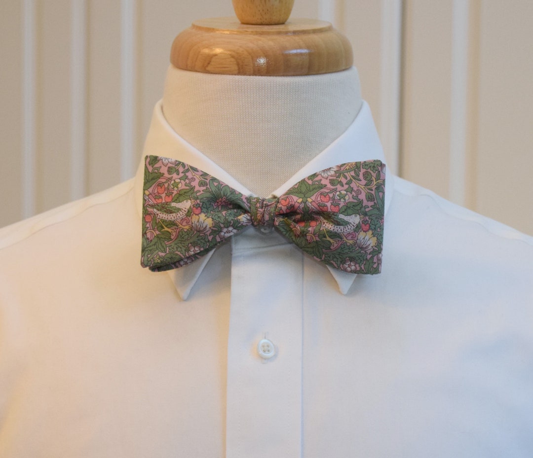 Liberty London Bow Tie: Strawberry Thief William Morris, Pinks/green ...